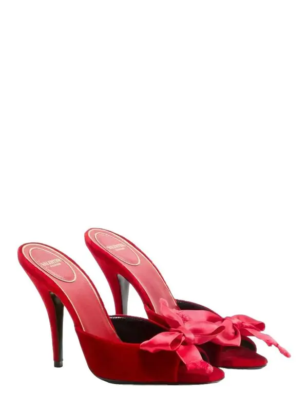Valentino Garavani Velvet Slide Sandals With Bow Detail - Red