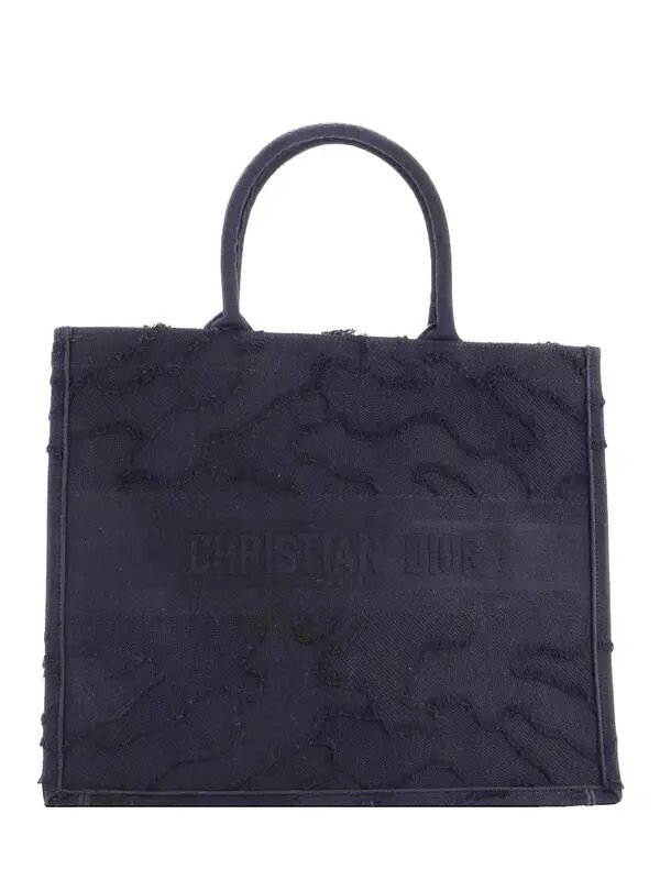 Dior Book Camouflage Embroidered Canvas Large Tote Bag - Black
