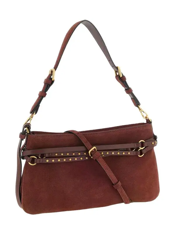 Pinko Medium Belt Shoulder Bag In Suede - Red