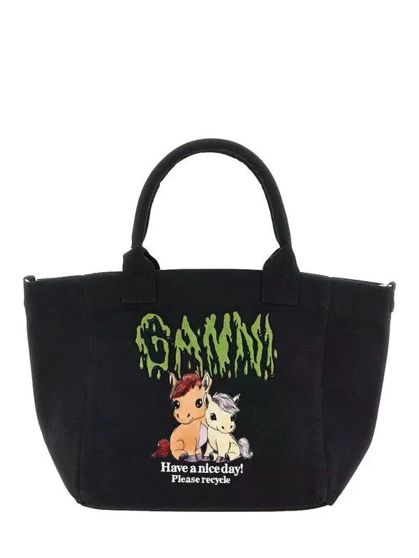 GANNI Small Logo-print Tote Bag - Black