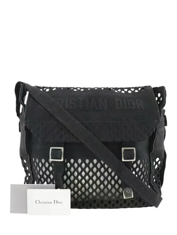 Dior Embroidered Mesh Canvas Messenger Bag - Black