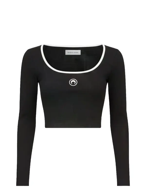 MARINE SERRE Logo-embroidered Ribbed Jersey Top - Black