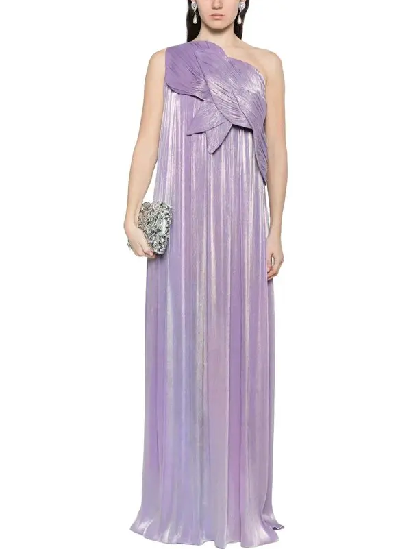 Costarellos Pleated One-shoulder Maxi Dress - Purple