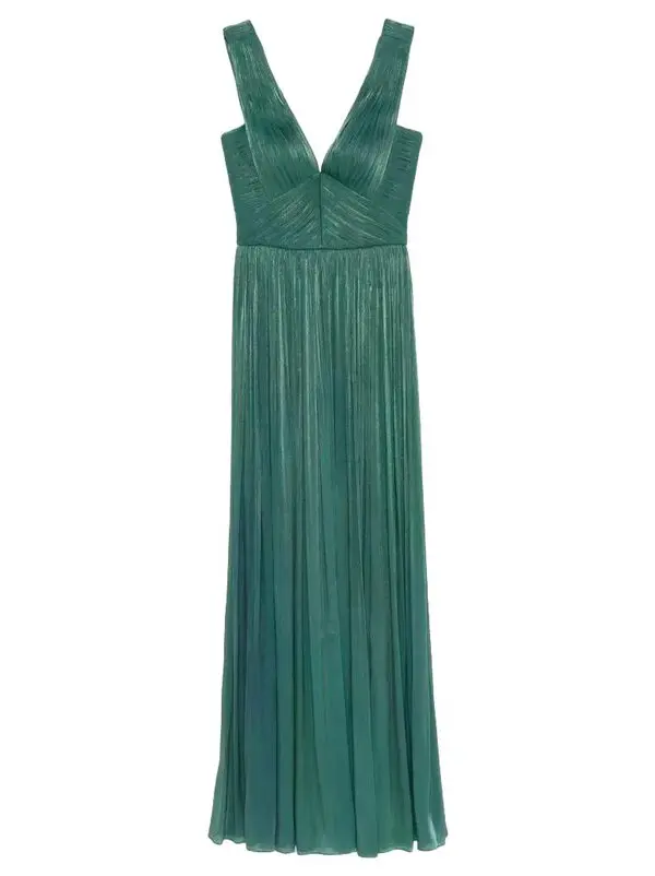 Costarellos Anilia Pleated V-neck Maxi Dress - Green