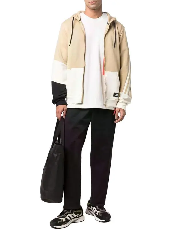 Adidas Three-stripe Panelled Zip Hoodie - Neutrals