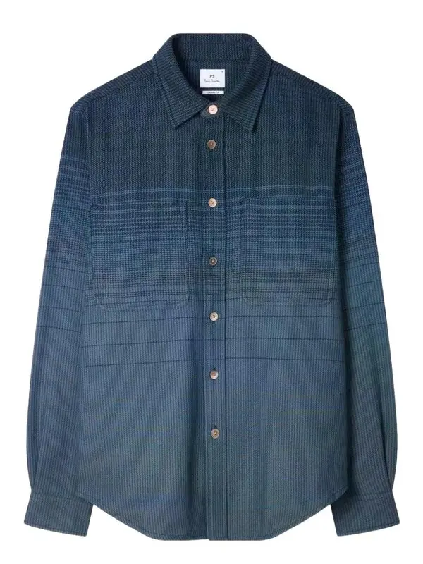 Paul Smith Gradient Buttoned Checked Shirt - Blue