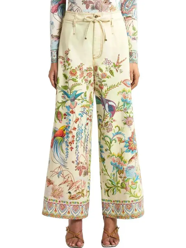 Etro Flora Fauna-print Wide-leg Jeans - Neutrals