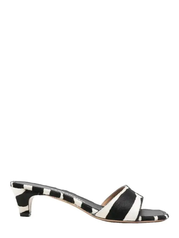 FERRAGAMO Tatiana Sandals Animal Print Kitten Heel Mules - Black