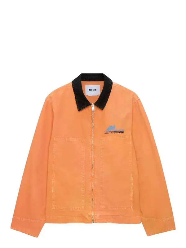 MSGM Black-collar Denim Jacket - Orange