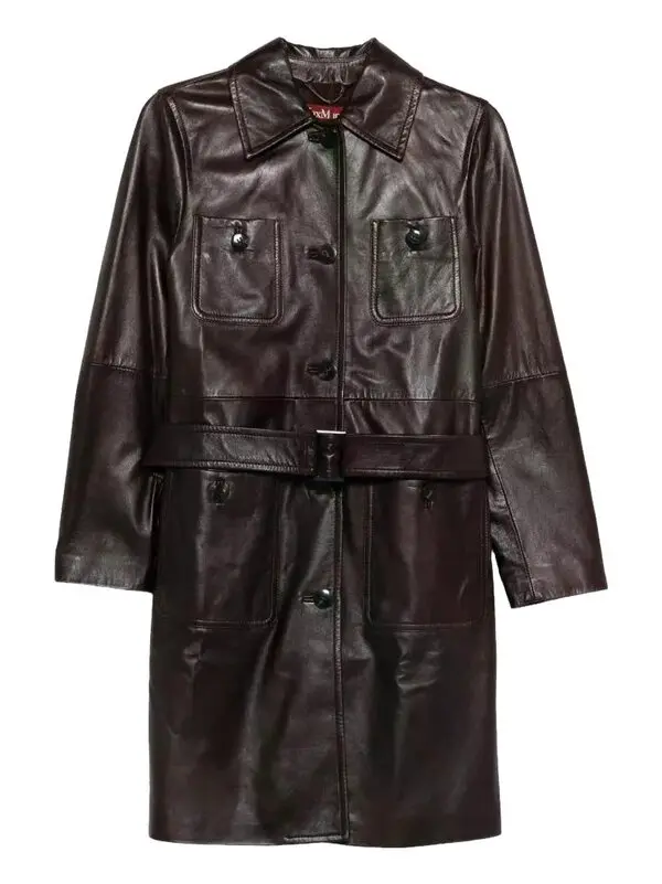 Max Mara Leather Belted Coat - Brown