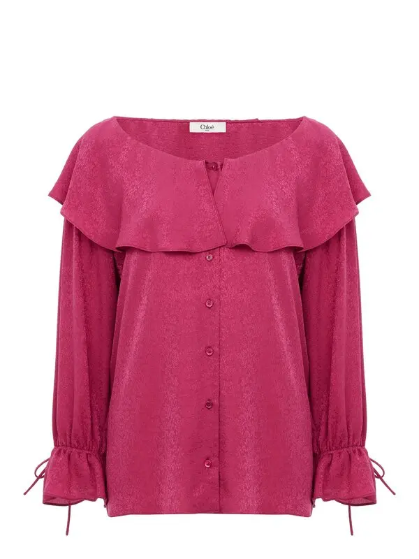 Chloé Round-neck Ruffle Blouse - Dark Ruby