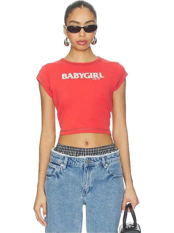 Abrand Denim Babygirl Rib Cropped Tee In . Also - Red