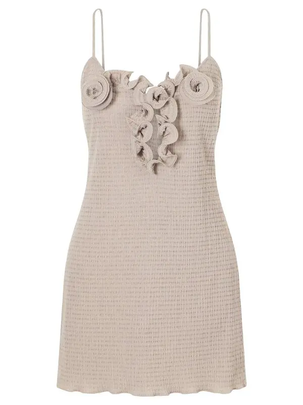 Magda Butrym Floral Appliqué Crepe Mini Dress - Brown