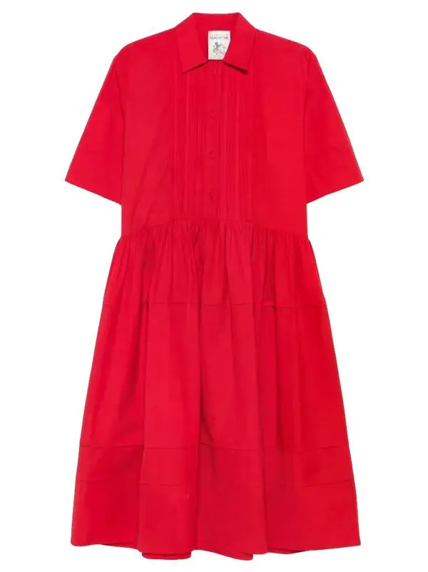 SEMICOUTURE Pleated Half-button Midi Dress - Red
