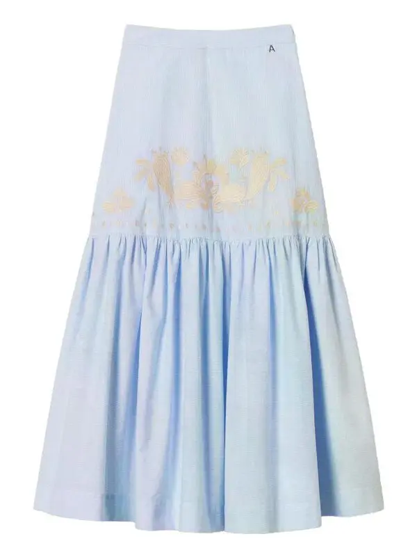 TWINSET Striped Cotton Maxi Skirt With Embroidery And Flounce - Blue
