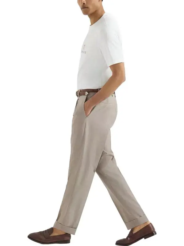 Brunello Cucinelli Virgin Wool Fresco Trousers With Pleat - Neutrals