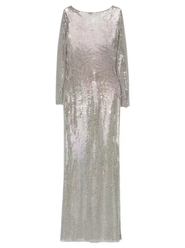 SELF-PORTRAIT Embellished Long-sleeve Maxi Dress - Silver