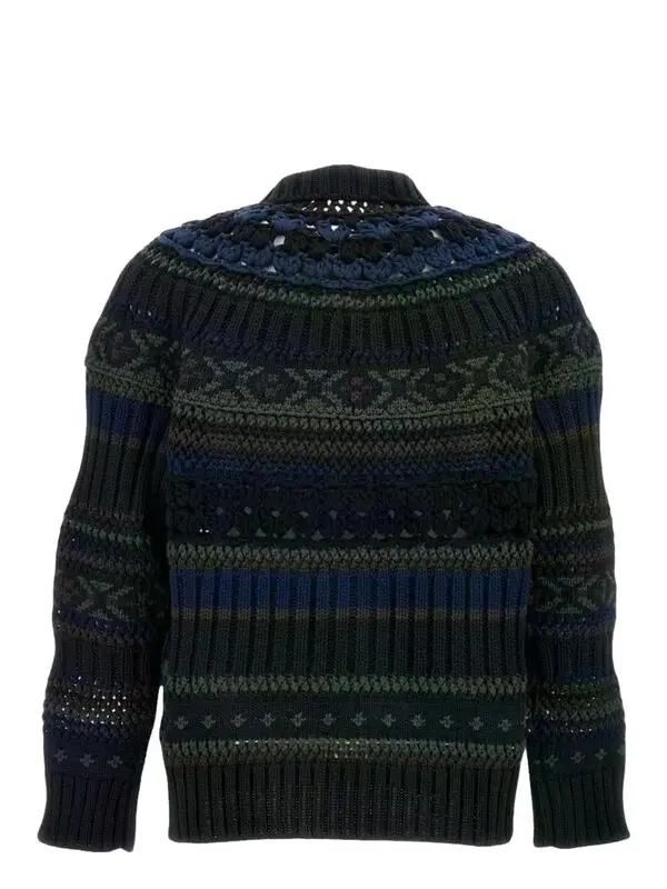 Sacai Cardigan With Crochet Panelling - Blue
