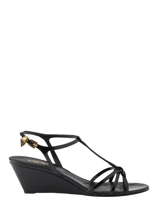 Prada Patent Leather Wedge Sandals 50 - Black