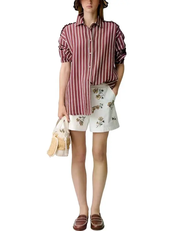 Claudie Pierlot Striped Ruffled Shirt - Red
