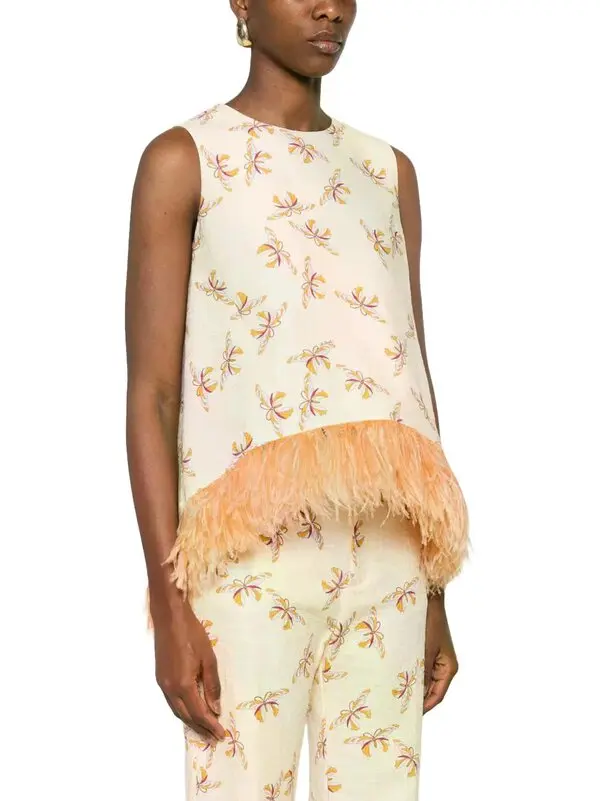 La DoubleJ La Scala Floral-print Fringed Sleeveless Top - Neutrals