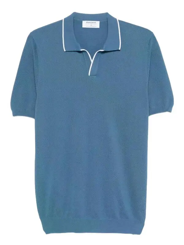 GRAN SASSO White-trim Polo-collar T-shirt - Blue