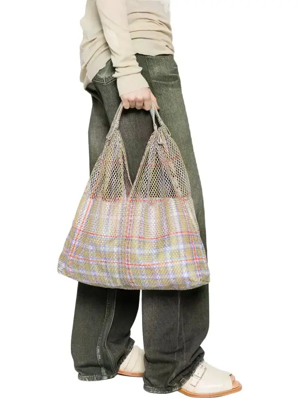 ÉPICE Plaid Net Tote Bag - Neutrals