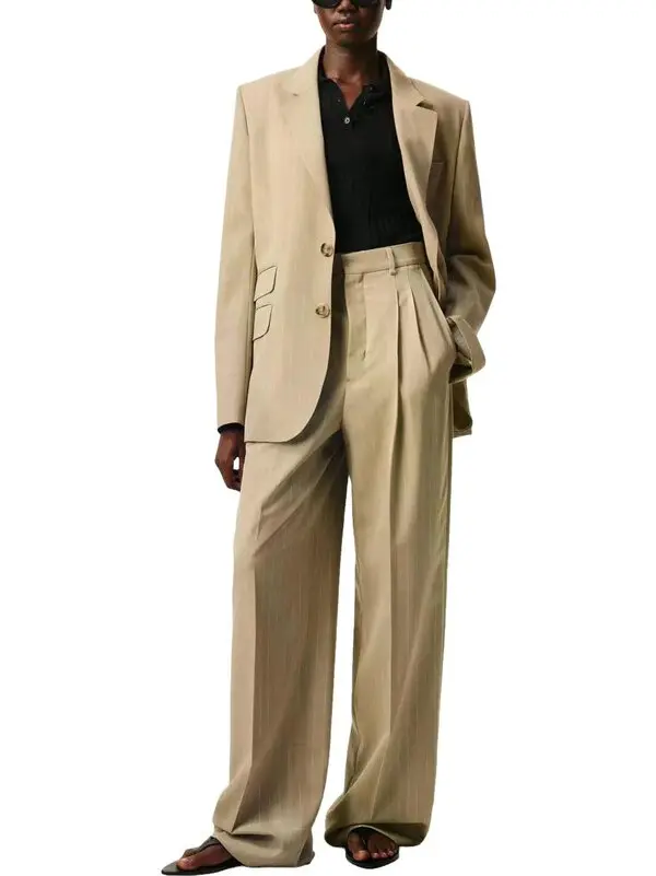 AMI Paris New Wool High Waist Wide Trousers - Neutrals