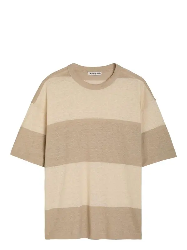You Must Create Triplet Striped Cotton-knit T-shirt - Beige