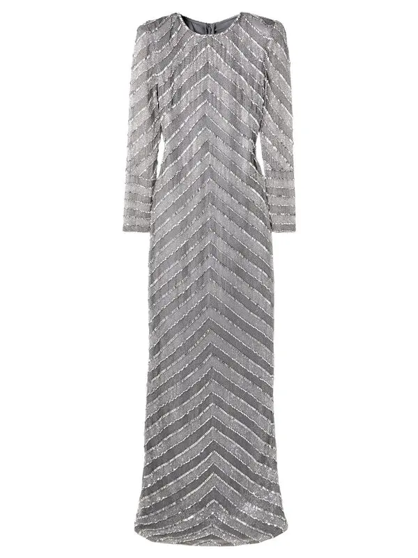 Naeem Khan Embellished Mesh Gown - Gray