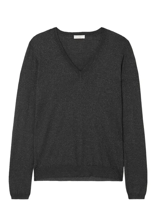 Brunello Cucinelli Metallic Cashmere-blend Sweater - Black