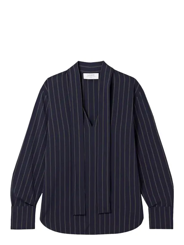 LA LIGNE Roman Pussy-bow Striped Crepe Shirt - Blue