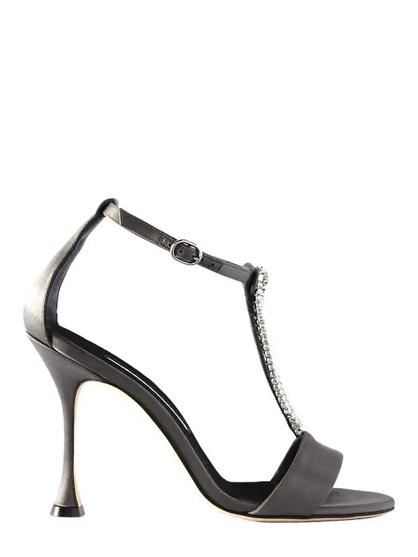 Manolo Blahnik Bambi 105 Crystal Embellished Satin Sandals - Gray
