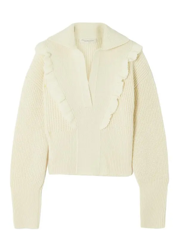 Philosophy Di Lorenzo Serafini Ruffled Ribbed Wool Sweater - Neutrals