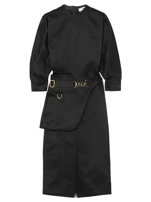 Fendi Belted Paneled Silk-satin Midi Dress - Black