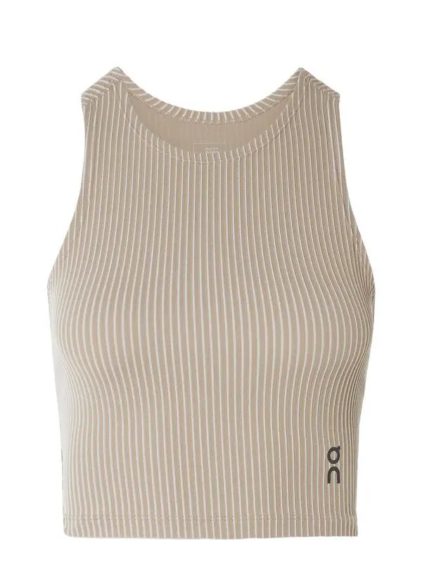 On All-day Cropped Striped Ribbed Stretch Recycled Tank - Neutrals