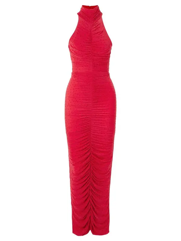 Alex Perry Gabe Crystal-embellished Ruched Gown - Red