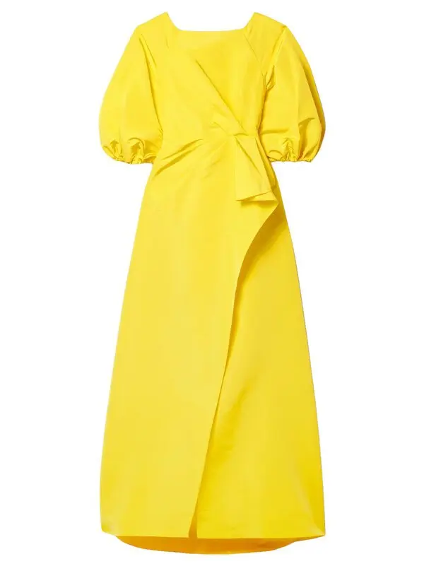 Carolina Herrera Wrap-effect Draped Silk-faille Gown - Yellow