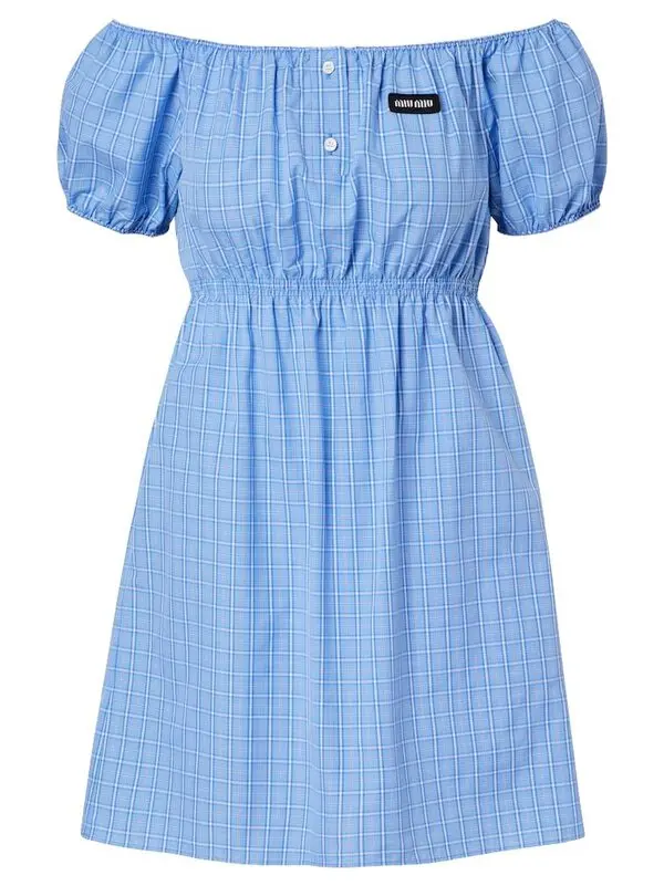 Miu Miu Checked Cotton Poplin Minidress - Blue
