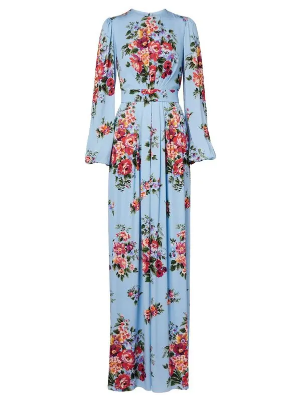 Dolce & Gabbana Floral Silk-blend Charmeuse Gown - Blue