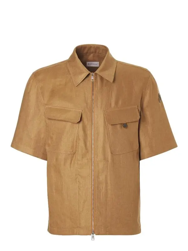 Moncler Linen Twill Zip-up Shirt - Beige