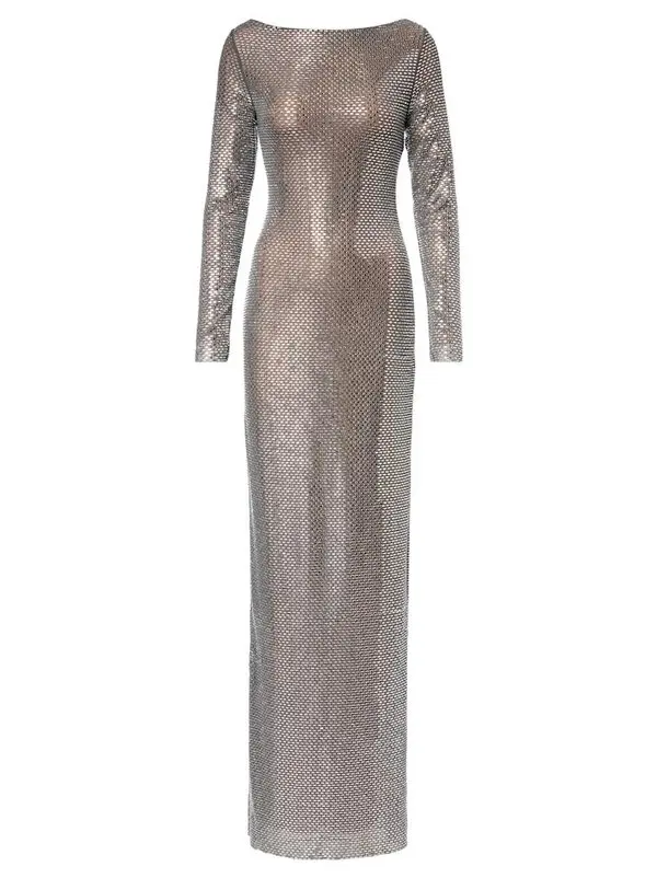 SELF-PORTRAIT Embellished Maxi Dress In Heather - Grey
