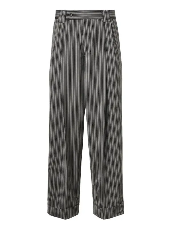 Versace Striped Virgin Wool Straight Pants - Black