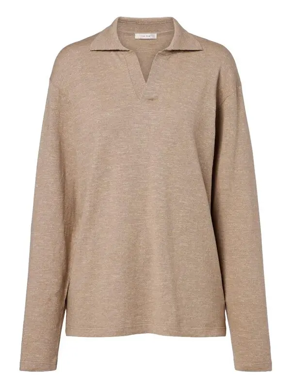 THE ROW Niosa Polo Sweater In Cotton And Linen - Beige