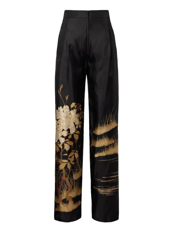 Max Mara Silk Printed High-rise Wide-leg Trousers - Black