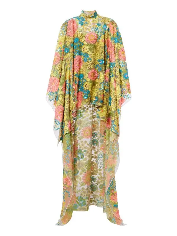 TALLER MARMO Graham Floral Sequined Asymmetric Kaftan - Multicoloured