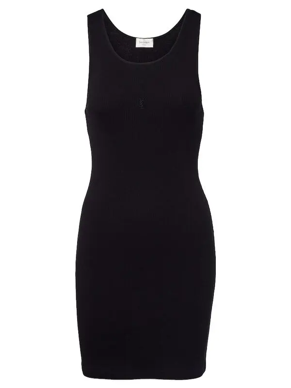 Saint Laurent Cassandre Cotton Jersey Mini Dress - Black