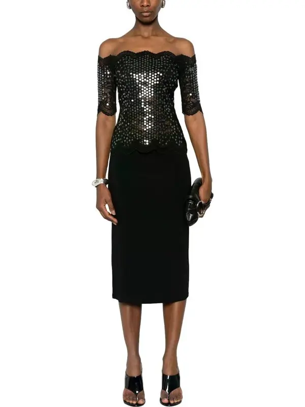 Rabanne Sequin Lace Top - Black