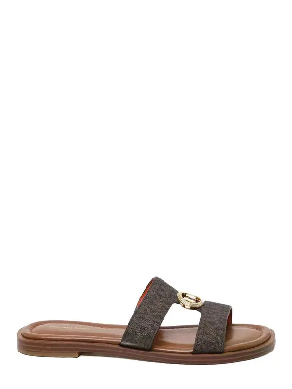Michael Kors All-over Logo Buckle Flat Sandals - Brown