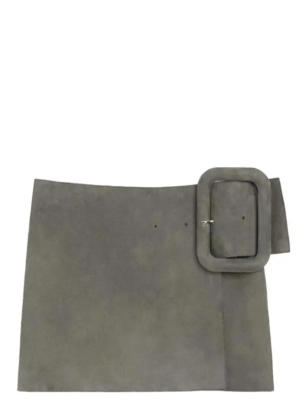AMI Paris Goat Suede Leather Mini Skirt With Large Buckle Detail - Grey